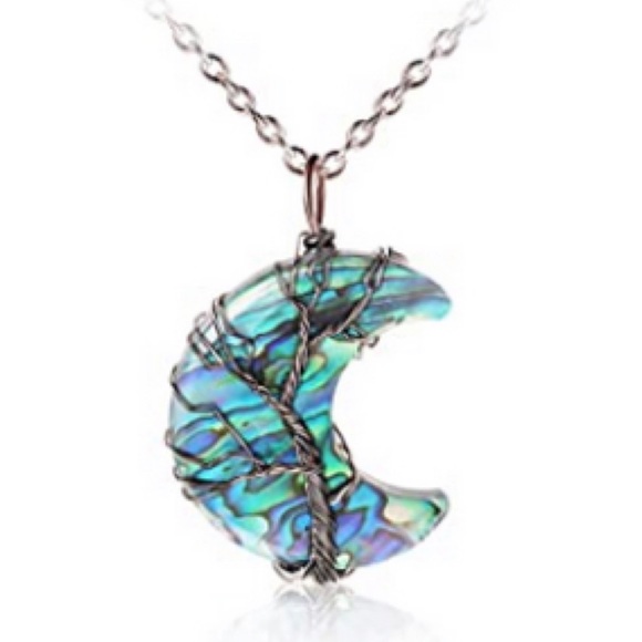 Jewelry | Abalone Shell Tree Of Life Wire Wrapped Crescent Moon Pendant ...